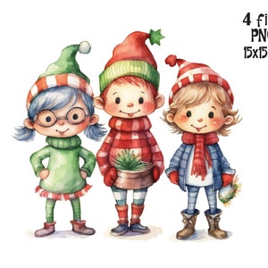 Santa's Elves Clipart PNG Watercolor Winter Christmas Clip Art ...