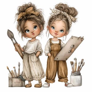 15 PNG Artist Girls Clipart – Creative PNG Set – Cute Kid Digital ...