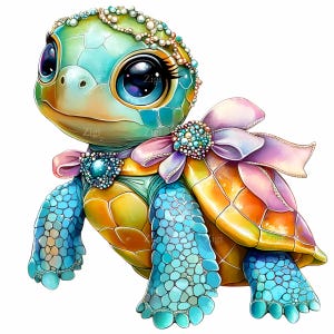 15 Rainbow Turtle PNG Clipart - Cute Turtle With Pearls & Bows ...