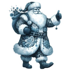 Blue Santa Clipart PNG, 15 Vintage Floral Santa Illustration, Elegant ...