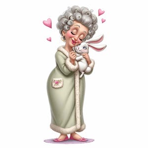 24 PNG Cute Grandma Hugging Bunny PNG Clipart, Elderly Woman in ...