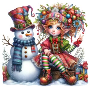 10 PNG Holiday Elf Clipart – Christmas Snowman and Tree Art for ...