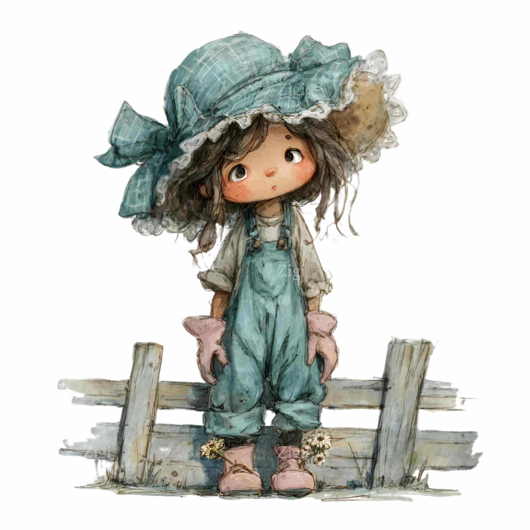 16 PNG Watercolor Girl Clipart, Vintage Child Illustration, Garden ...