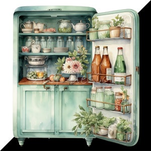 Retro Kitchen Clipart PNG, 19 Teal Watercolor Baking Cooking ...