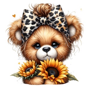 12 PNG Sunflower Bear Clipart – Cute Animal PNG – Fall Fashion Design ...