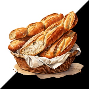 Rustic Bread Basket Clipart PNG - 15 Fresh Artisan Loaves and Wheat ...