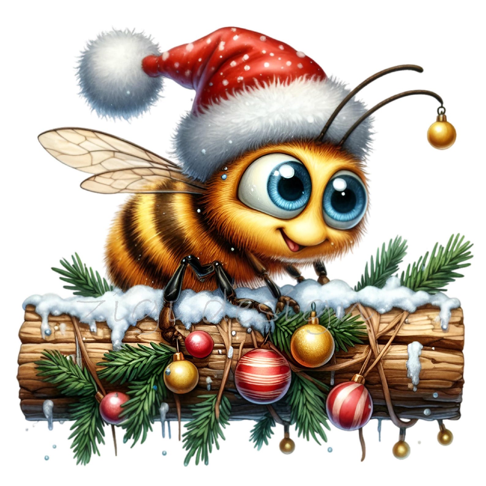 12 Christmas Bee PNG Clipart, Cute Bumblebee With Santa Hat and ...
