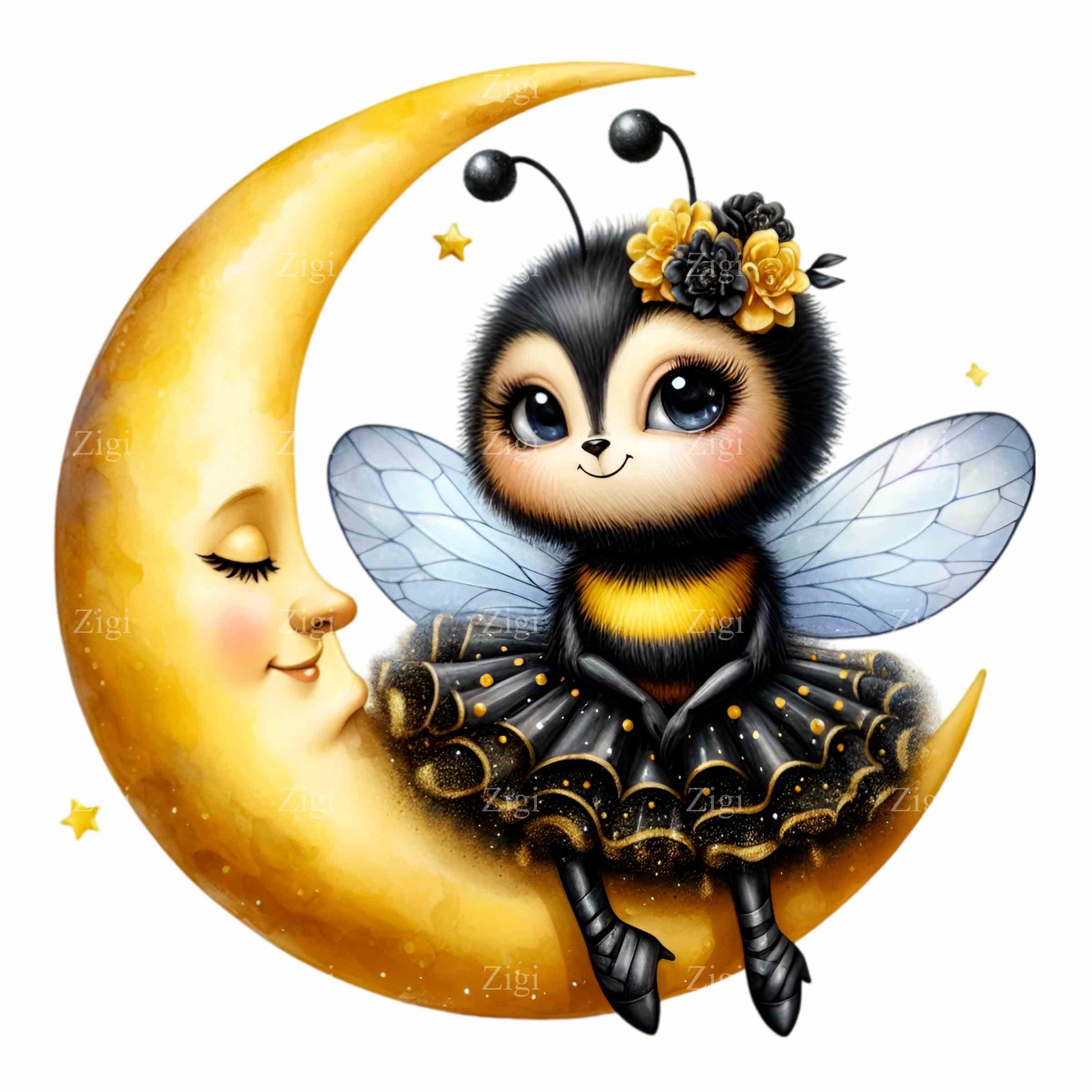 10 PNG Ballerina Bee, Moon Celestial Clipart, Whimsical Nursery Graphic ...