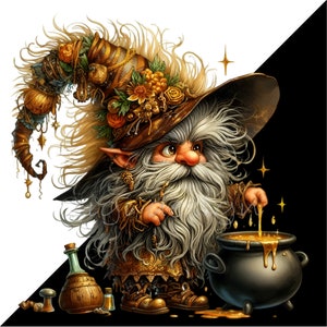 Magical Wizard Gnome Clipart 15 PNG Whimsical Halloween Gnome With ...