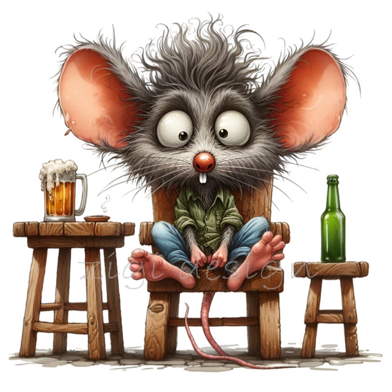 12 PNG Funny Drunk Mouse Clipart – Cartoon Bar Animal Illustration ...