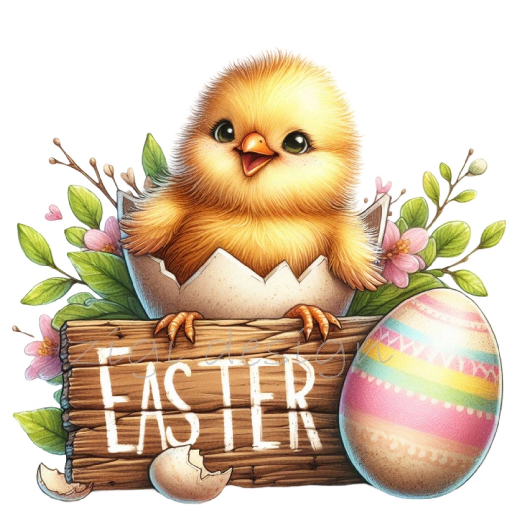 18 Easter Chick PNG Clipart, Cute Baby Chick in Egg With Flowers and ...