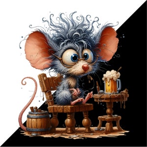 12 PNG Funny Drunk Mouse Clipart – Cartoon Bar Animal Illustration ...