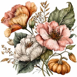 10 PNG Fall Pumpkin Clipart - Rustic Pumpkin With Flowers PNG for ...