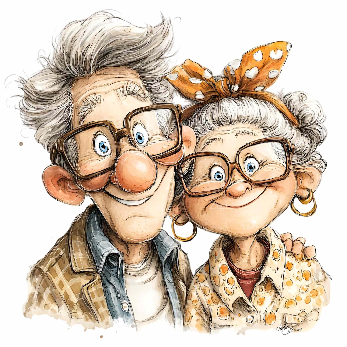 10 PNG Cute Elderly Couple Clipart – Grandpa & Grandma PNG – Whimsical ...