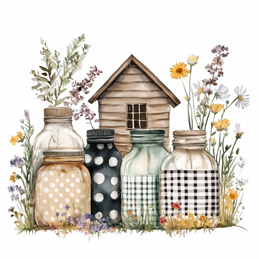 19 PNG Farmhouse Mason Jars PNG Clipart, Rustic Country Kitchen Decor ...