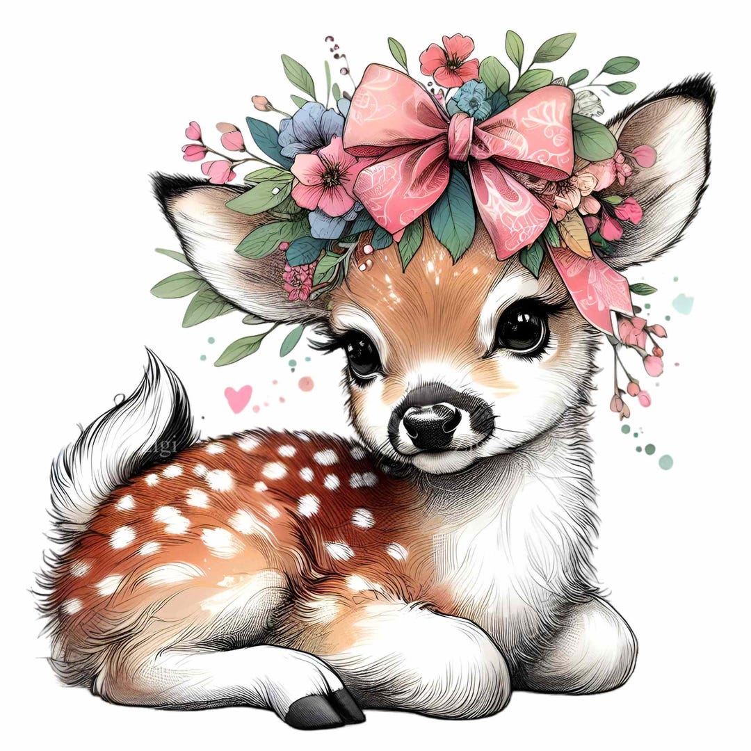 15 PNG Floral Fawn – Baby Deer PNG Clipart – Woodland Animal Art for ...