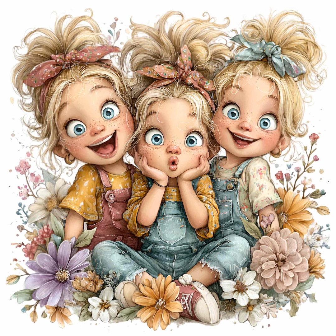 10 PNG Three Girls Clipart – Cute Watercolor PNG – Friendship Sisters ...
