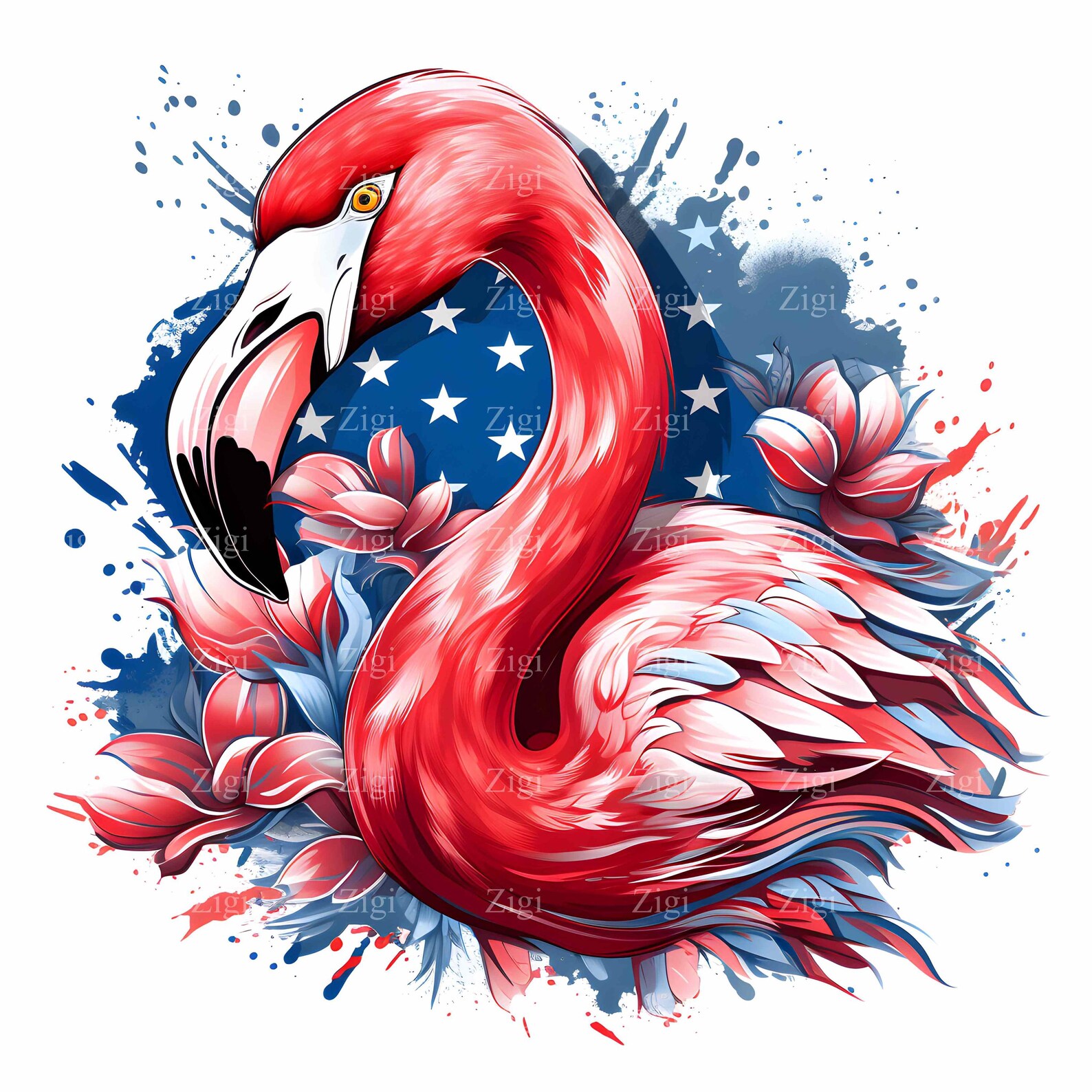 18 JPG USA Flamingo Digital Art, American Flag Bird Sublimation ...