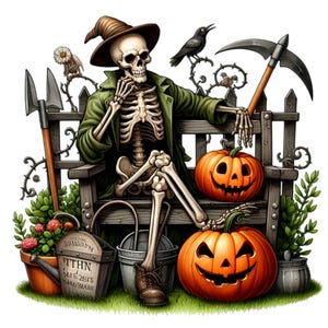 15 Gardening Skeleton PNG Clipart – Funny Halloween Skeleton in Witch ...