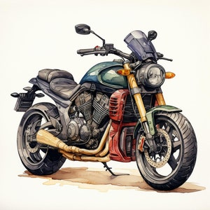 Motorcycle Clipart Digital Papers 23 JPG Watercolor Motorbike Themed ...