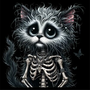 12 Skeleton Cat PNG Clipart - Gothic Furry Skull Kitty With Black Fur ...