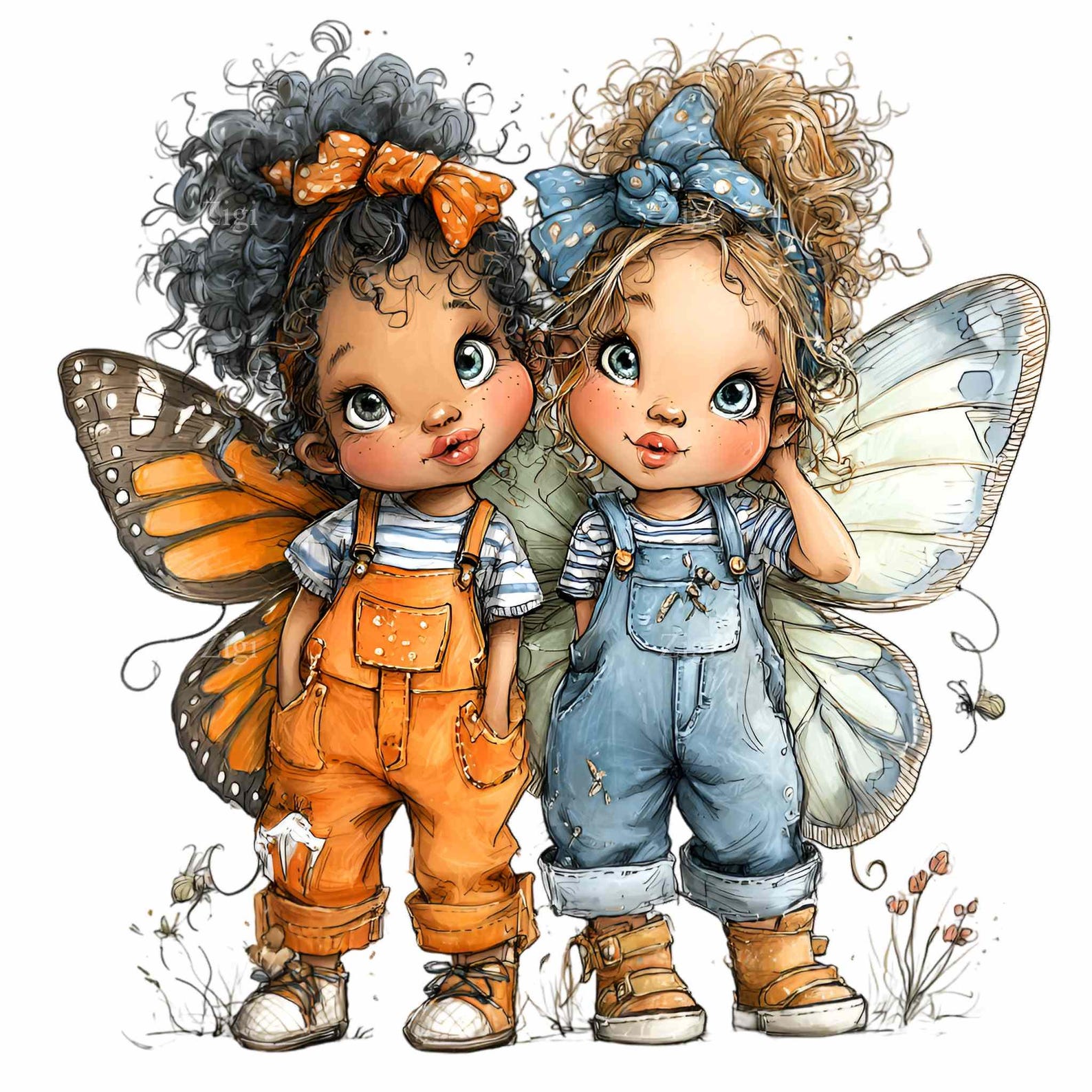 12 PNG Butterfly Girls Clipart – Kids PNG With Wings in Overalls for ...