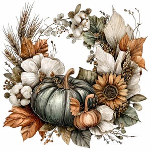 14 PNG Autumn Wreath Clipart - Fall Floral PNG With Sunflowers and ...