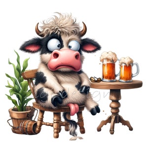 Cow Drinking Beer Comics Animal 15 PNG Funny Beer Lovers Illustration ...