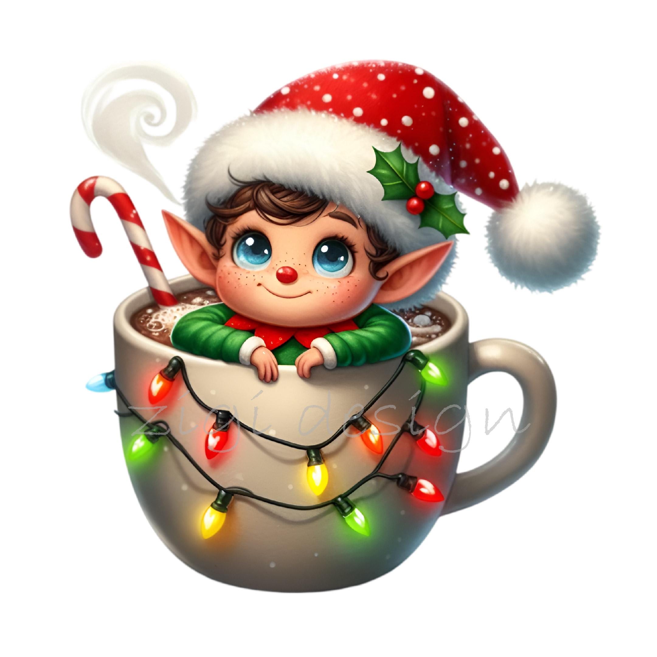 17 PNG Christmas Elf Clipart – Cute Holiday PNG Girl in Mug for Cards ...