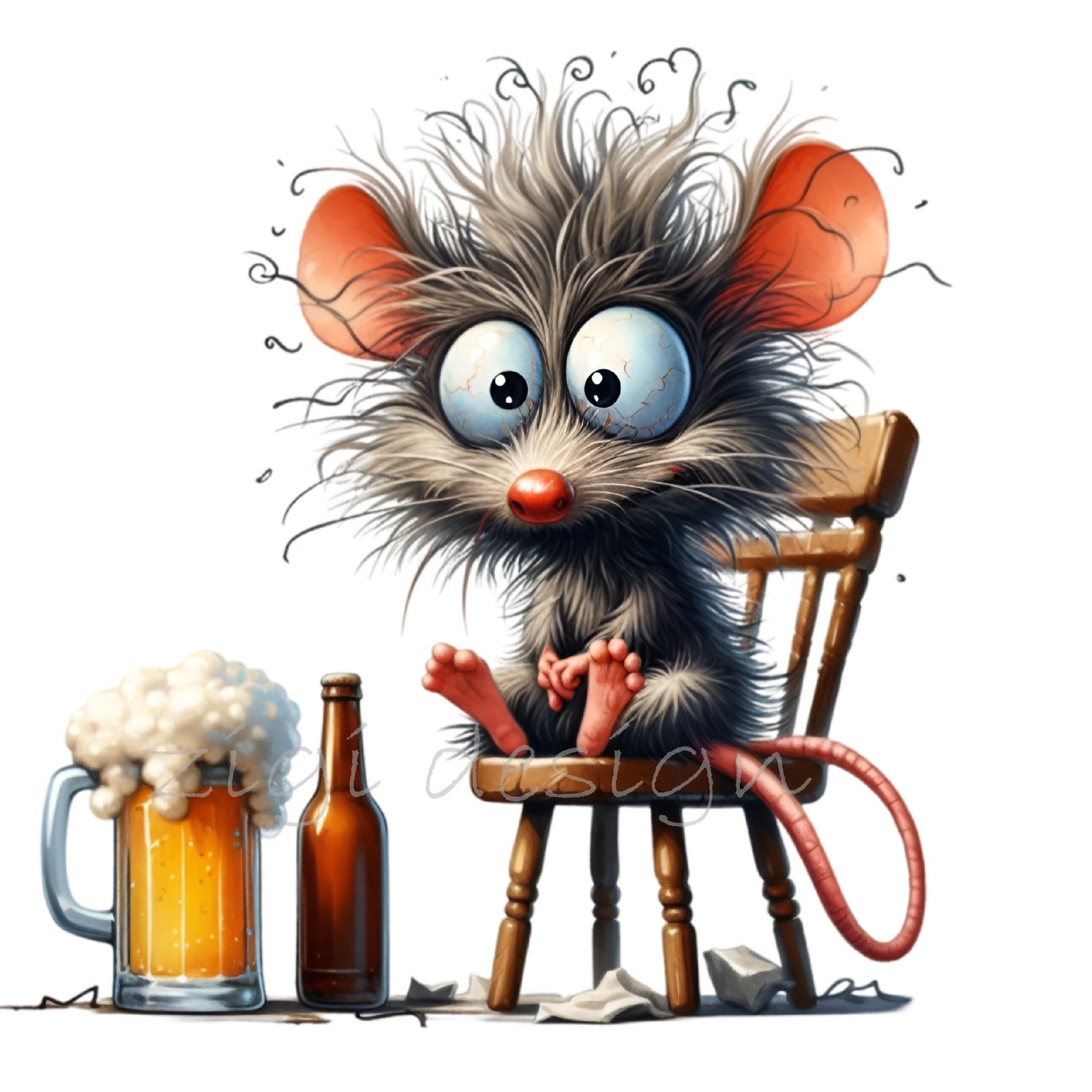 12 PNG Funny Drunk Mouse Clipart – Cartoon Bar Animal Illustration ...