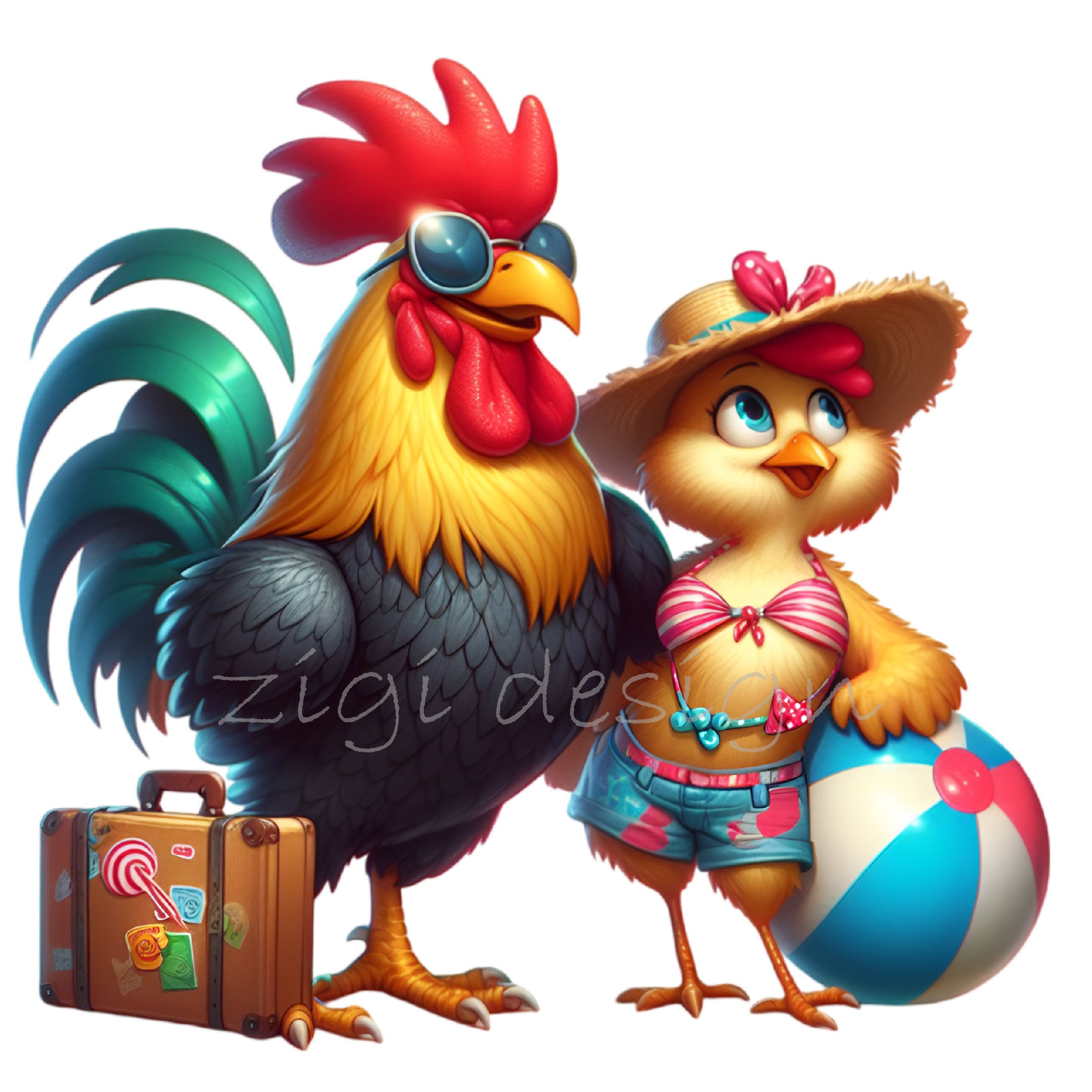 10 PNG Summer Chicken Clipart, Tropical Rooster Beach Hen Swimsuit - Etsy