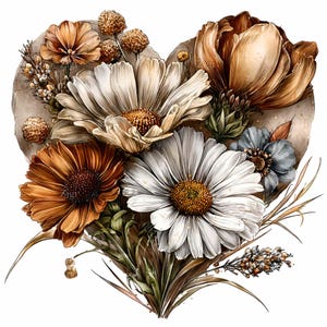 12 PNG Autumn Floral Heart Clipart – Fall Bouquet PNG for Wedding ...