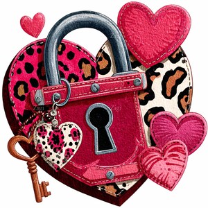 15 PNG Heart Lock Clipart – Leopard Print Love Lock and Key for ...