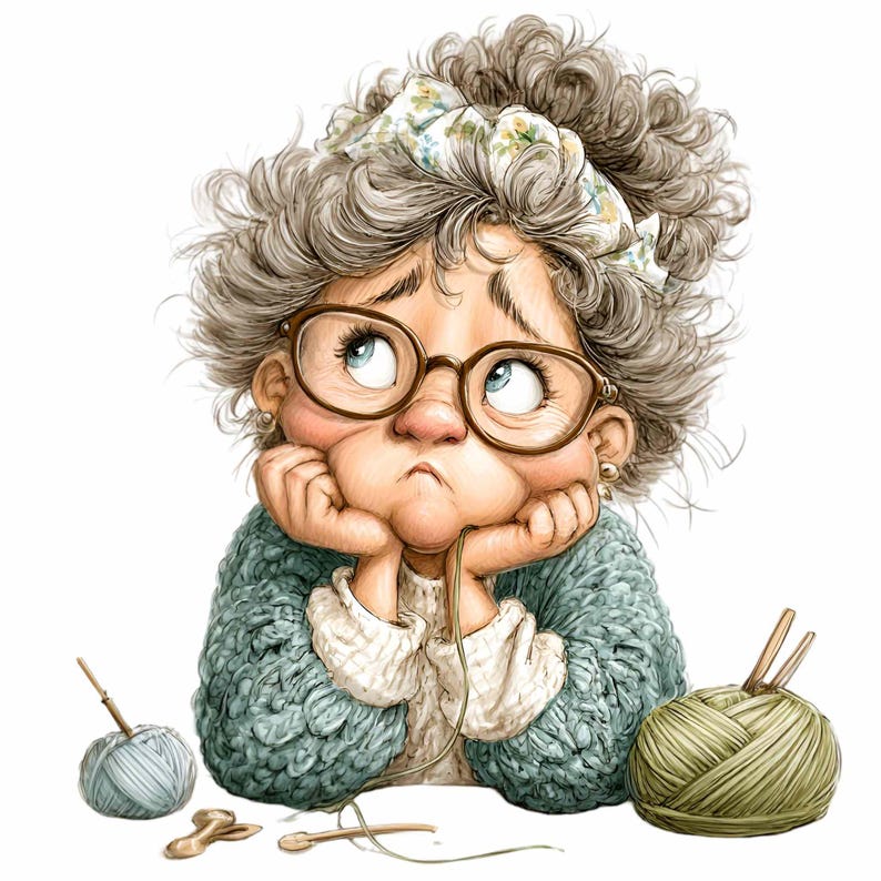 15 PNG Knitting Lady Clipart – Yarn PNG – Whimsical Woman Digital for ...