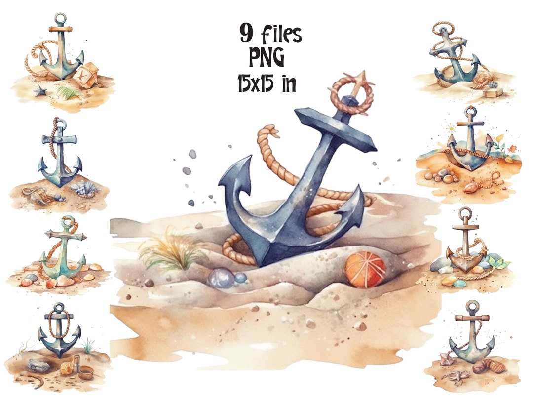Watercolor Anchor Clipart PNG, Ocean Sea Beach Sand Printable Digital ...