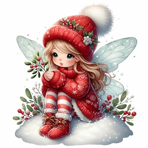 Christmas Fairy PNG Clipart With Mistletoe and Snow 10 Winter Fairy Art ...