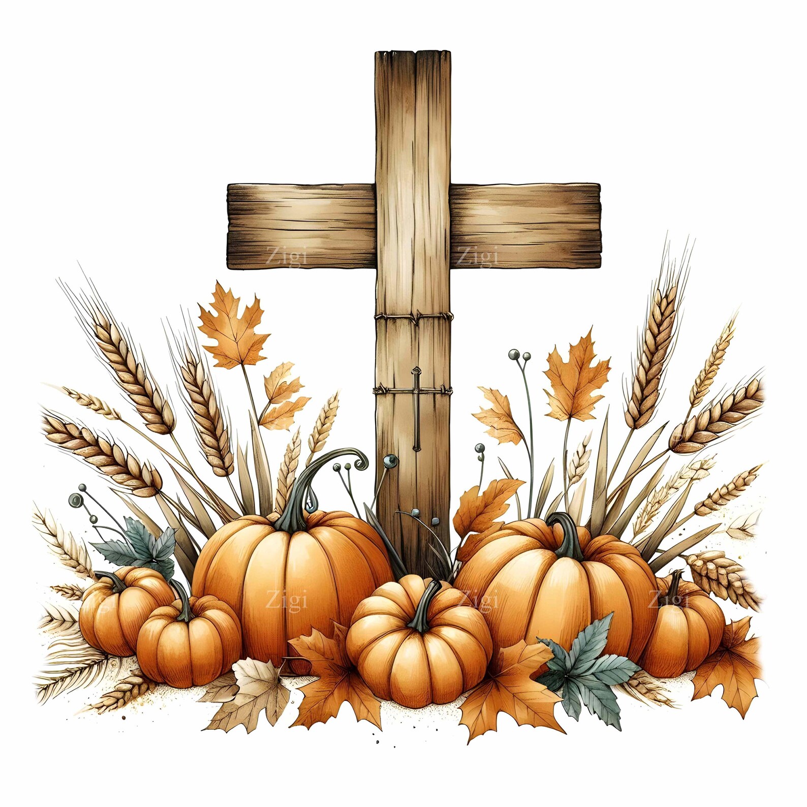 20 JPG Rustic Autumn Cross, Fall Pumpkin Harvest Clipart, Christian ...