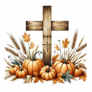 20 JPEG Rustic Fall Cross Clipart – Pumpkin and Wheat JPG for ...