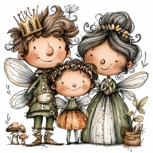 15 PNG Garden Fairy Family Clipart, Rustic Forest Trio Vintage Fantasy ...