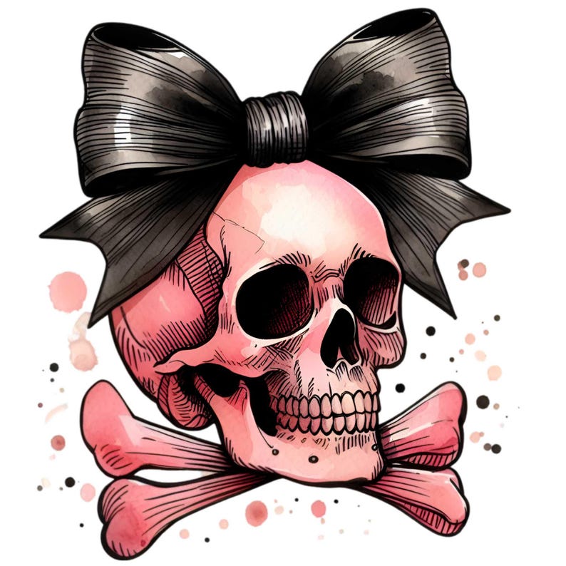 15 PNG Bow Skeleton Clipart – Pastel Goth PNG – Girly Skull With ...