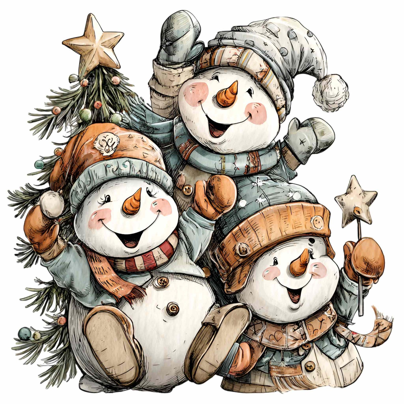 10 PNG Caroling Snowmen Clipart – Christmas Singing PNG – Festive ...