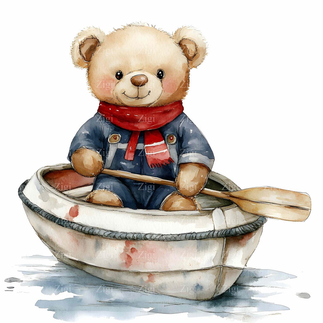 24 JPEG Nautical Bear Rowing Clipart - Cute Plush Bear in Boat With ...