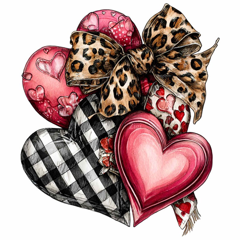 15 PNG Checkered Valentine Hearts – Leopard Print PNG – Fashion Clipart ...