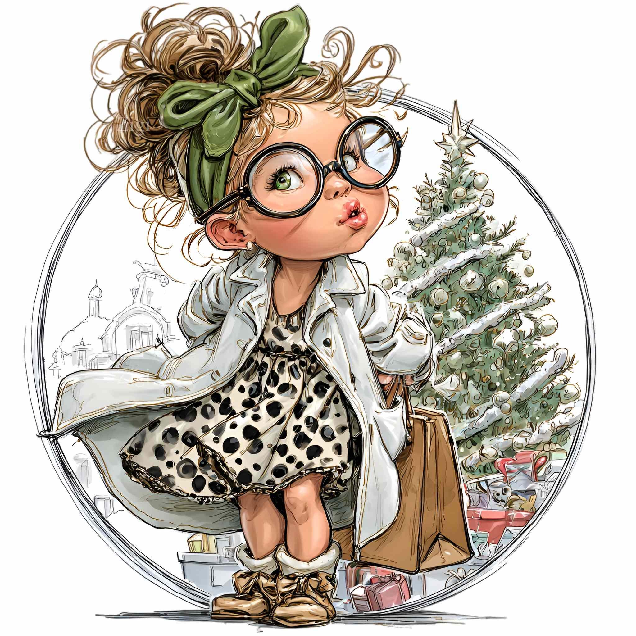 15 PNG Holiday Girl – Christmas Shopping PNG Clipart – Cute Fashionable ...