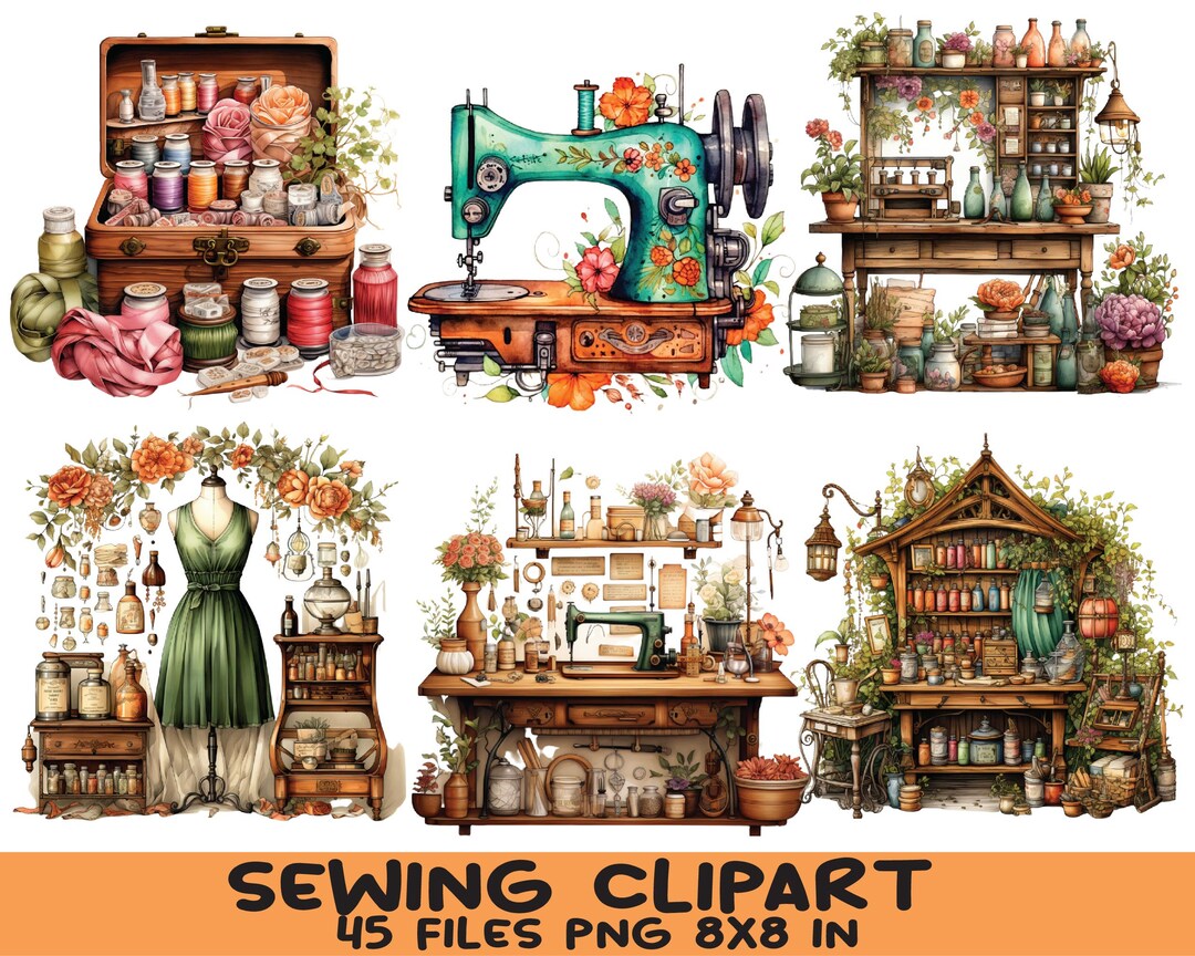 Watercolor Sewing Clipart 45 PNG Bundle Hobby Craft Quilting Seamstress ...