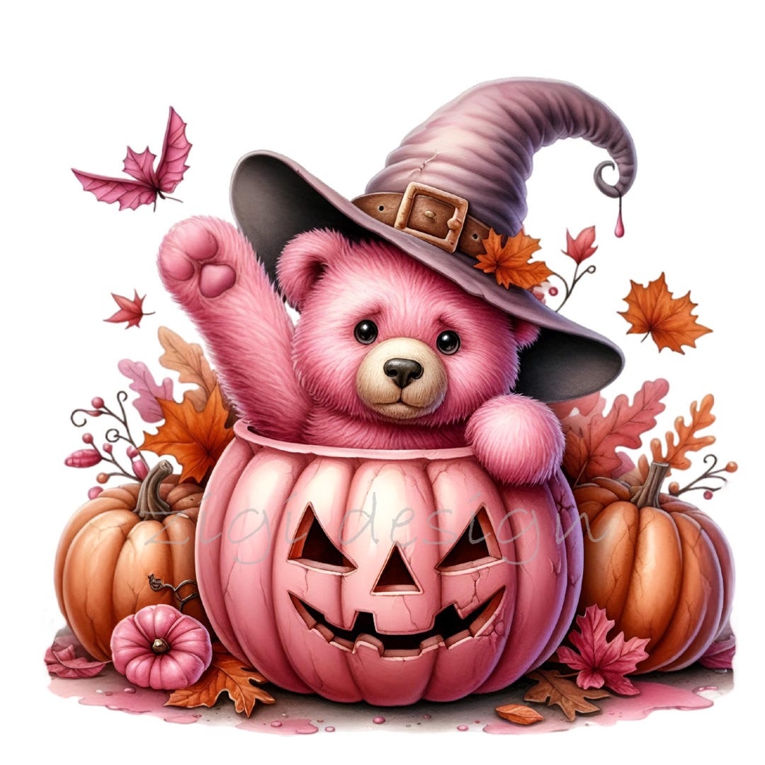 15 PNG Pink Bear Pumpkin Clipart - Witch Hat Bear PNG for Halloween ...