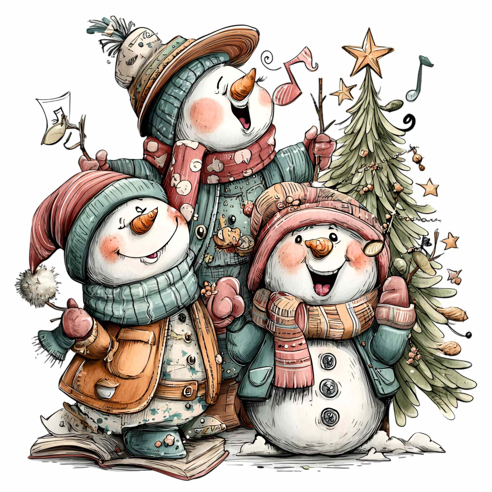 10 PNG Caroling Snowmen Clipart – Christmas Singing PNG – Festive ...