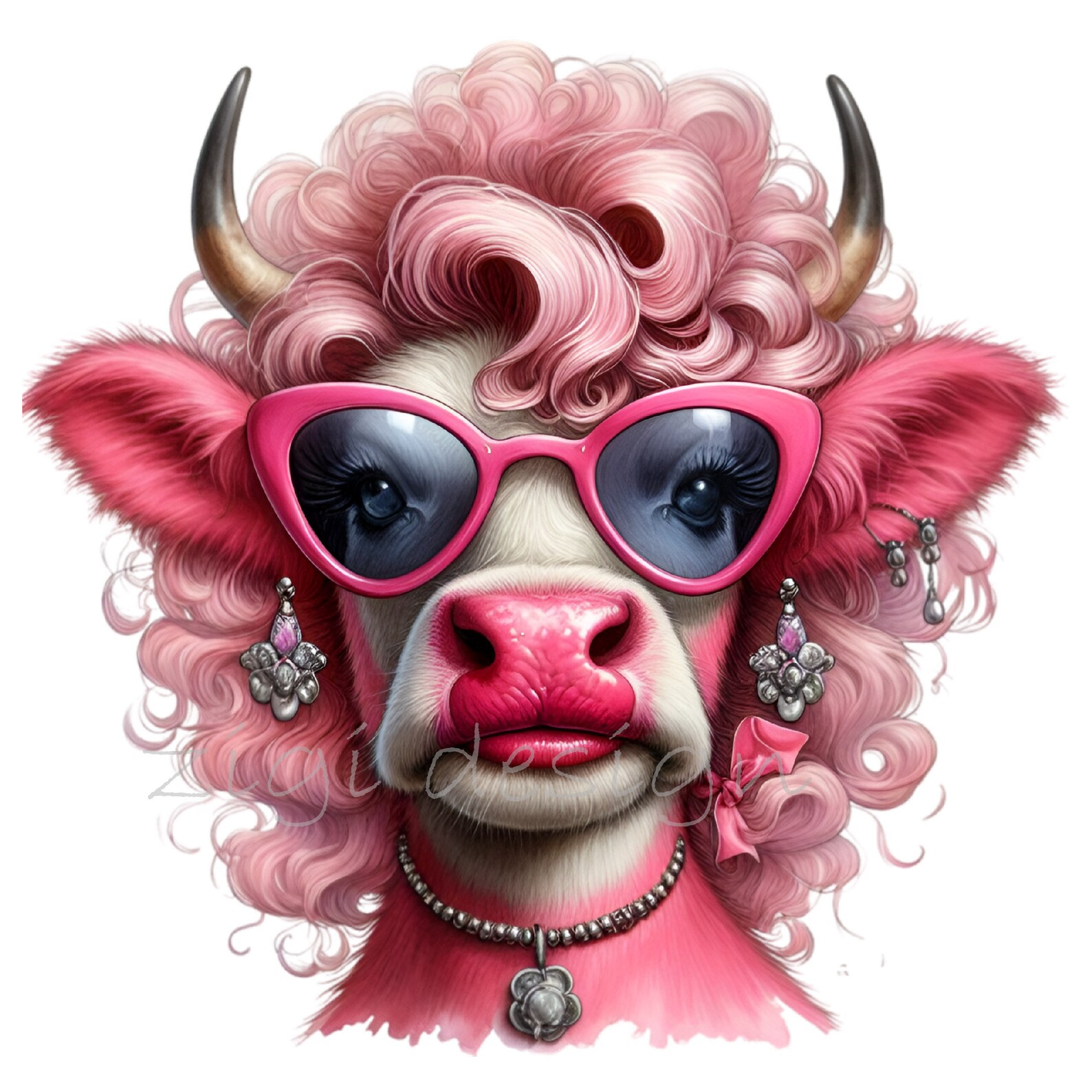 Glamorous Pink Cow Digital Clipart 12 PNG Cute Cow Illustration With ...