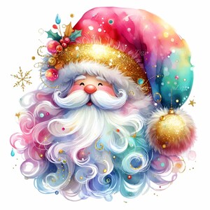 15 Golden Glitter Santa PNG Clipart, Whimsical Festive Santa With ...
