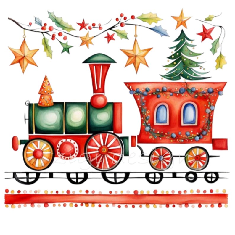 Christmas Train Clipart, 20 Cute Holiday Locomotive PNG, Festive Gift ...